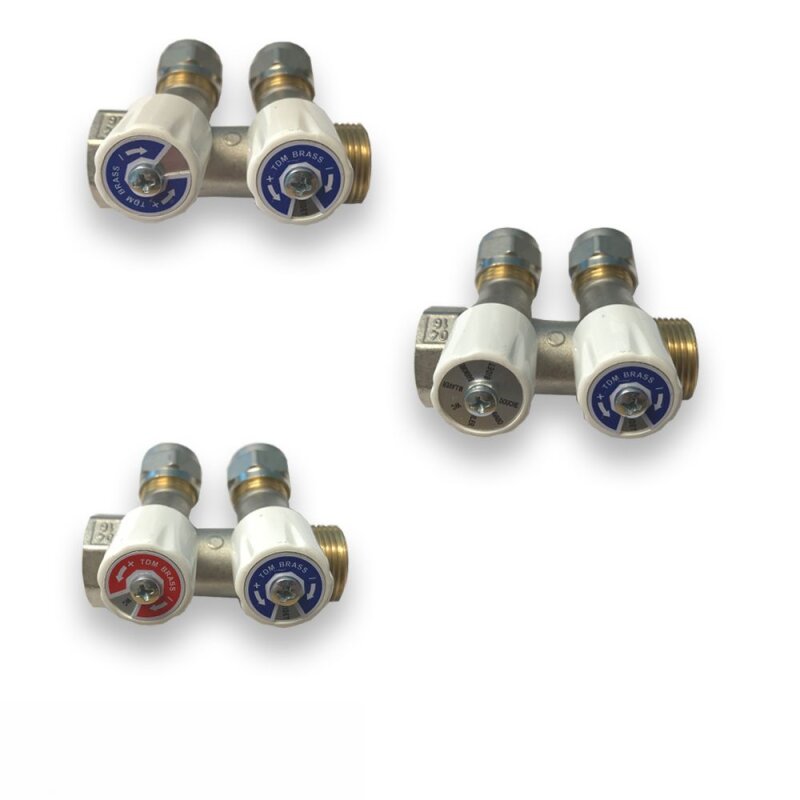 2- fach Sanitär Messing Verteiler mit Absperrventilen16 x 3/4" We, 14,91