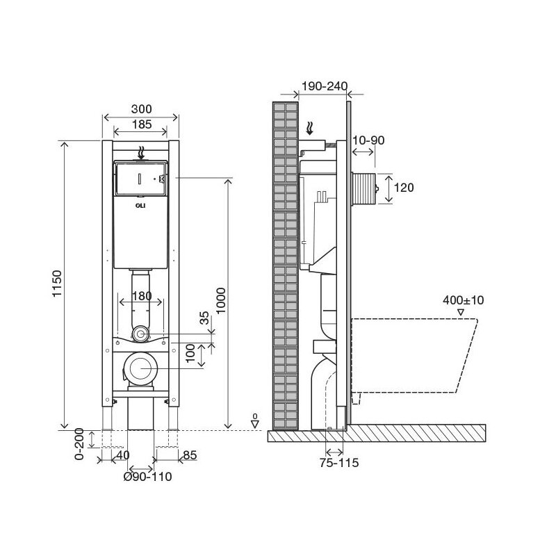 OLI Sanitärblock für Wand-WC, nur 30cm breit, 1150mm hoch, Betäti, 189,00